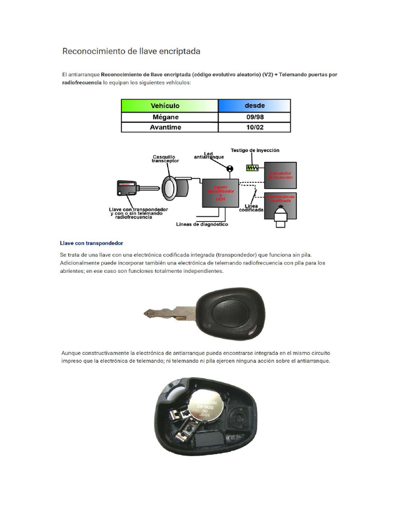 Antiarranque Renault 2º Generación Reconocimiento de Llave Encriptada | PDF