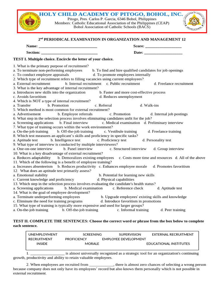Organization and Management Exam Guide | PDF | Recruitment | Employment