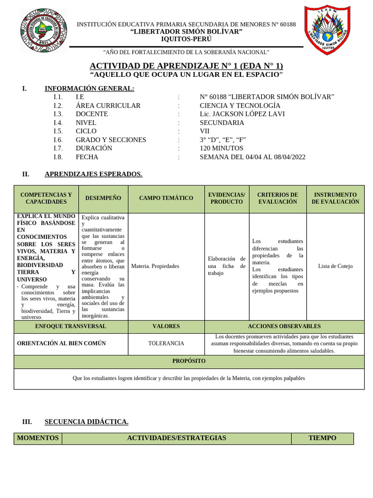 Sesión #1-3° Sec SB '22 | PDF | Importar | Evaluación