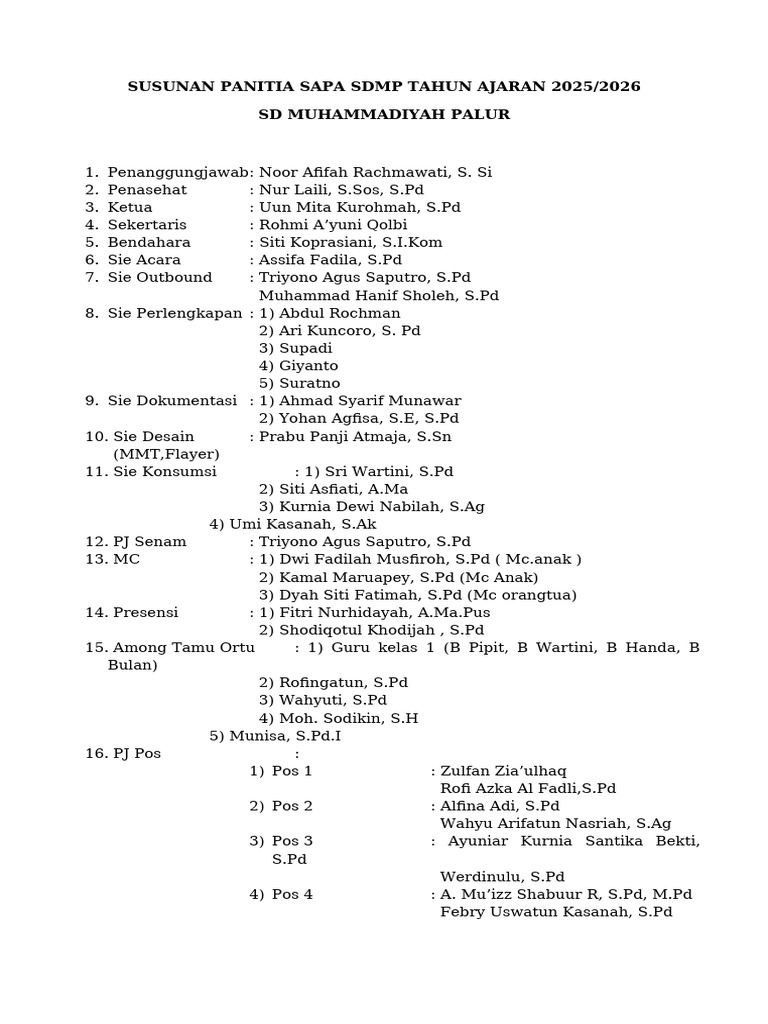 Susunan Panitia & Rundown Sapa 2025 (Fix) - 1 | PDF