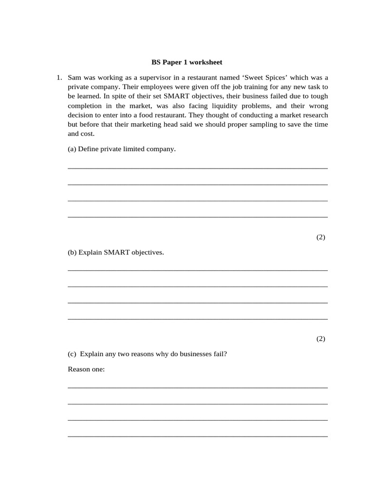 BS Paper 1 Worksheet | PDF