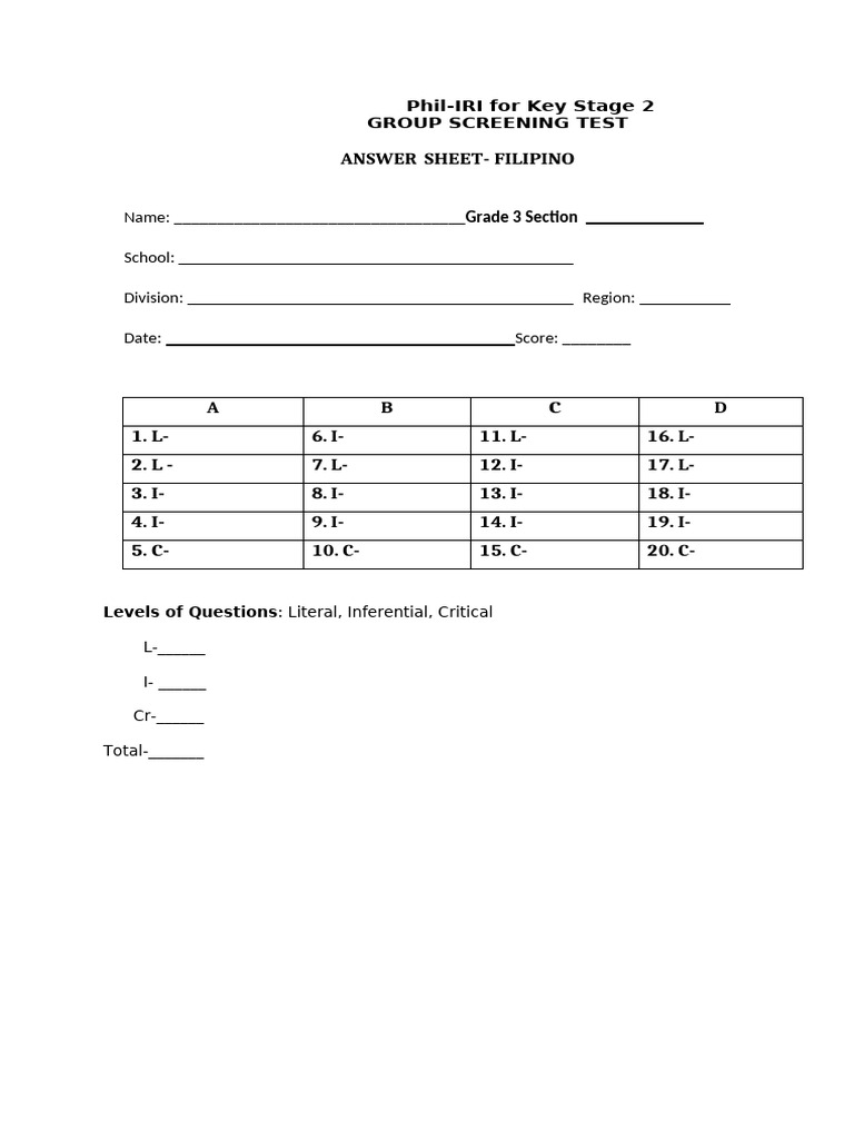 GST Answer Sheets Filipino Elem | PDF | Chess Theory | Chess