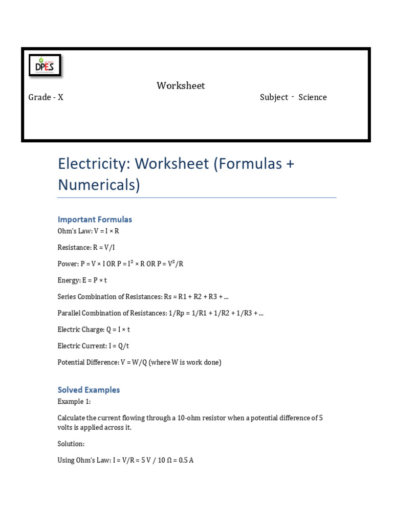 Electricity Worksheet | PDF | Series And Parallel Circuits | Electric ...