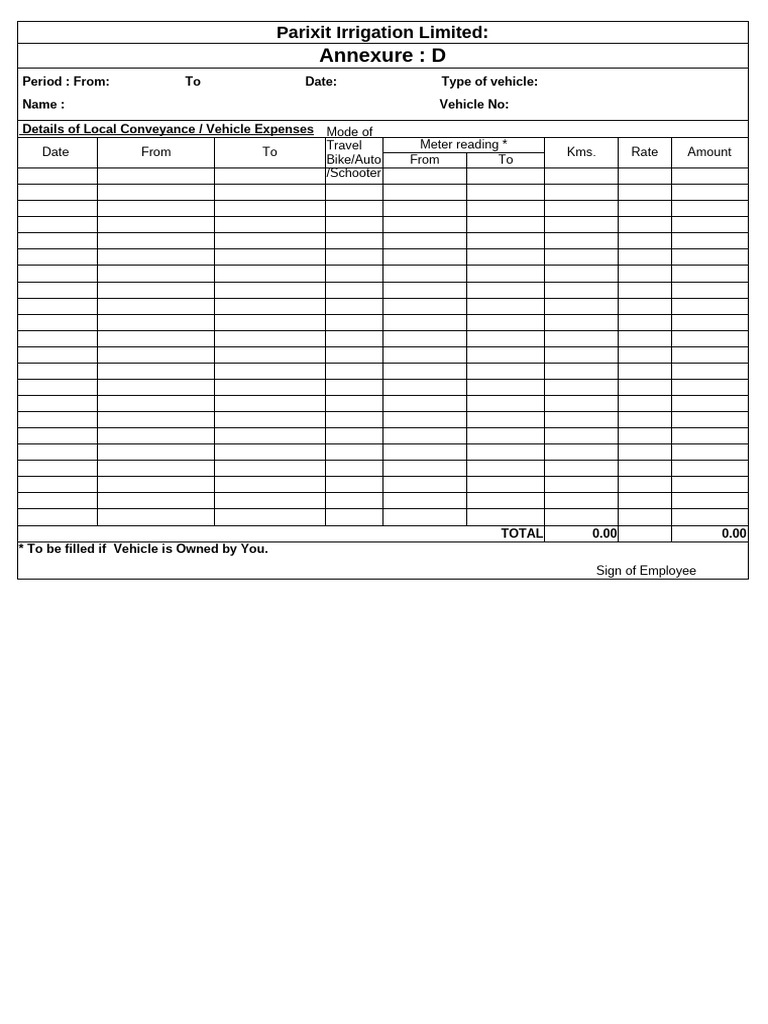 Annexure D Local Conveyance Reimbursement | PDF
