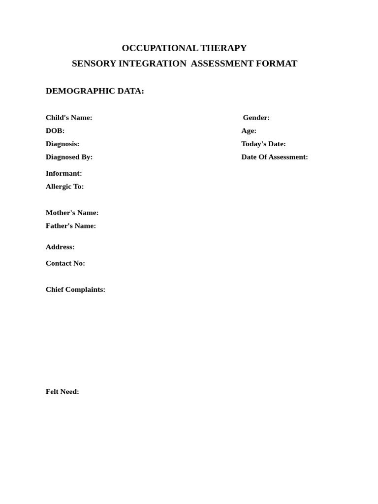 Sensory Integration Assessment Format | PDF | Balance (Ability ...