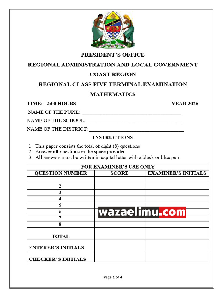 2025 Regional Class Five Math Exam | PDF | Numbers | Arithmetic