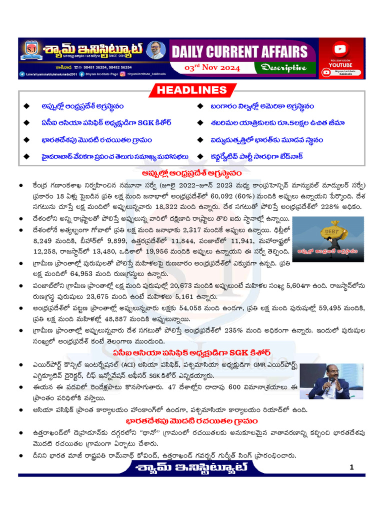 03rd Nov 2024 Daily Current Affairs (TM) | PDF