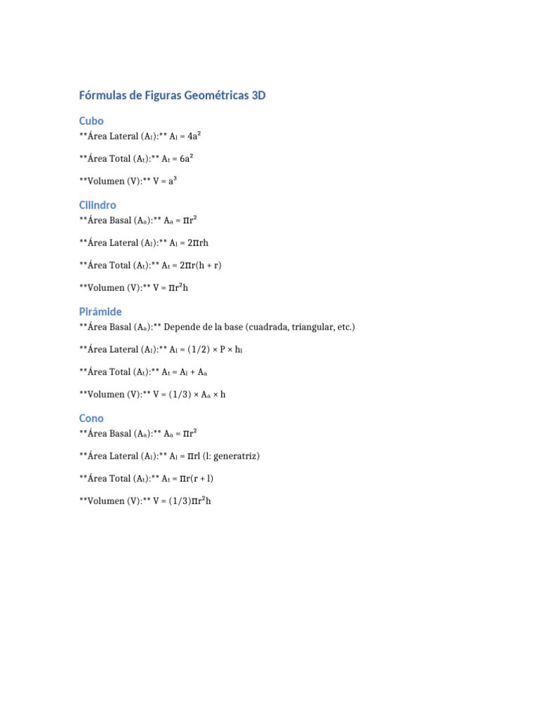Formulas Figuras Geometricas 3D | PDF