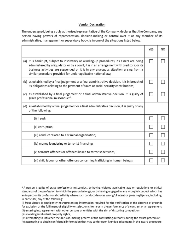 EU Vendor Declaration Form | PDF | Liquidation | Business