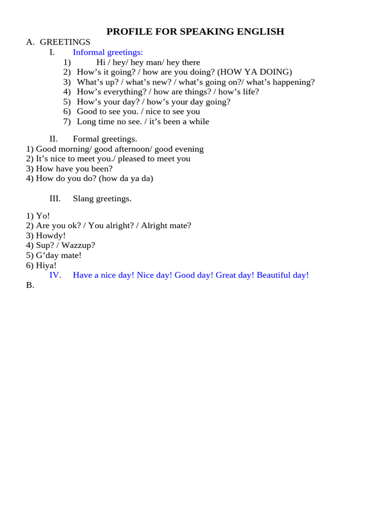 Profile For Speaking English | PDF