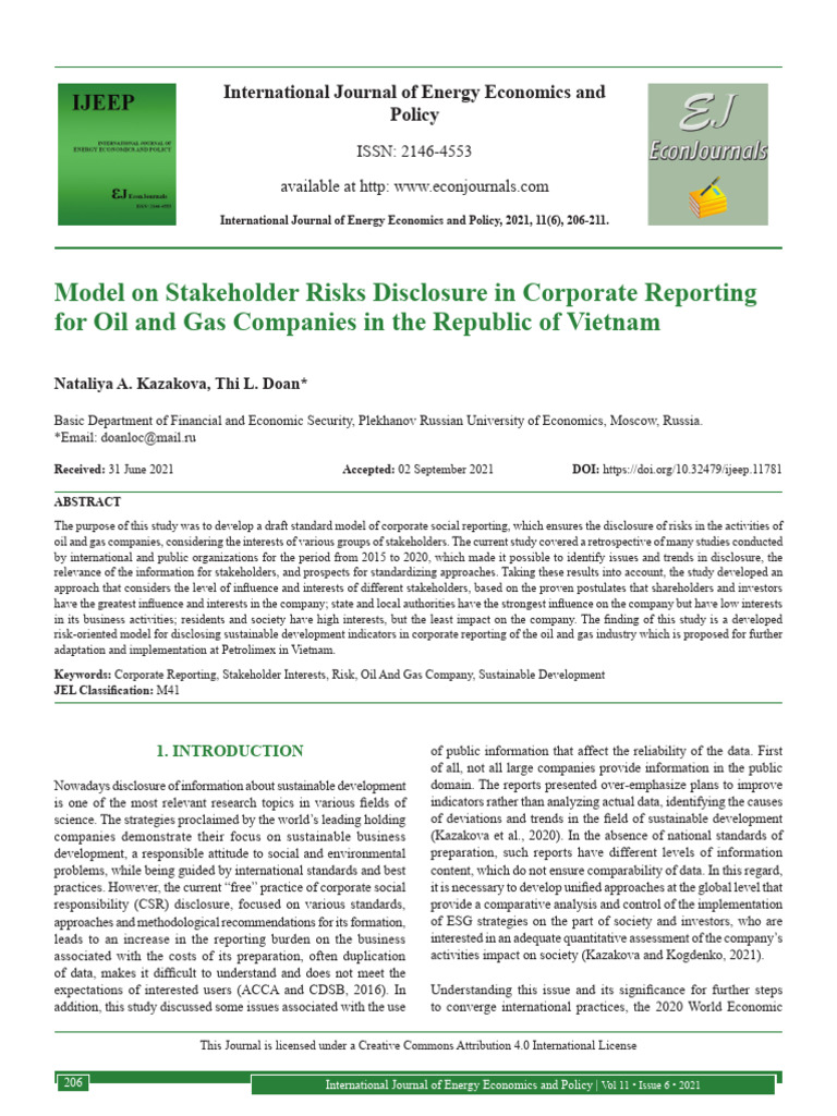 Stakeholder Risk Disclosure Model for Oil & Gas | PDF | Risk ...