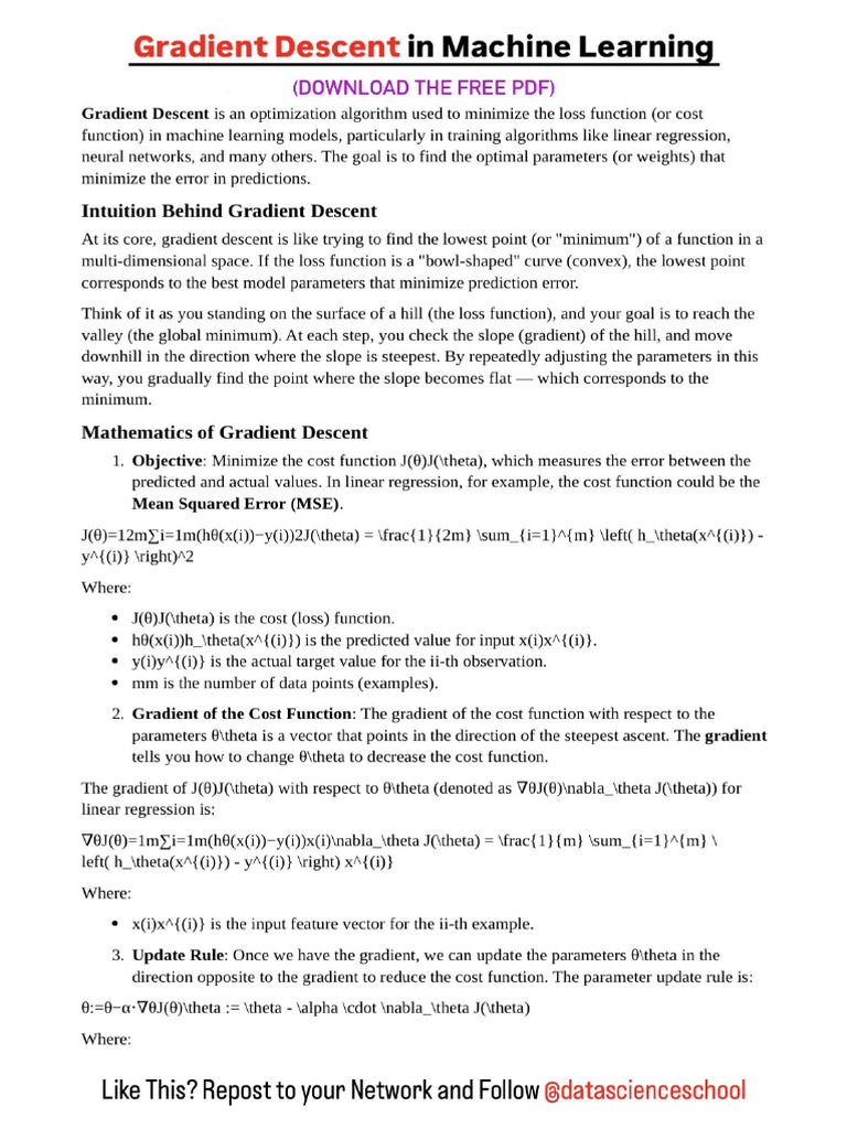 Gradient Descent in Machine Learning Cheatsheet | PDF