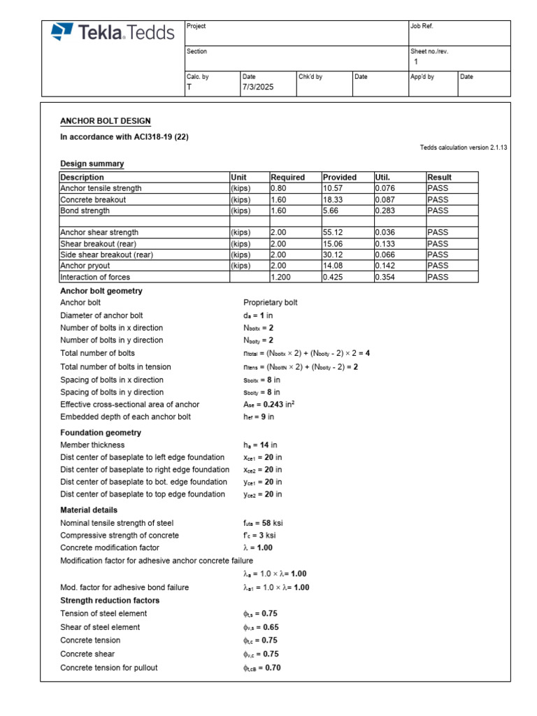 Adehsive Anchor Bolt Design Example | PDF | Concrete | Applied And ...