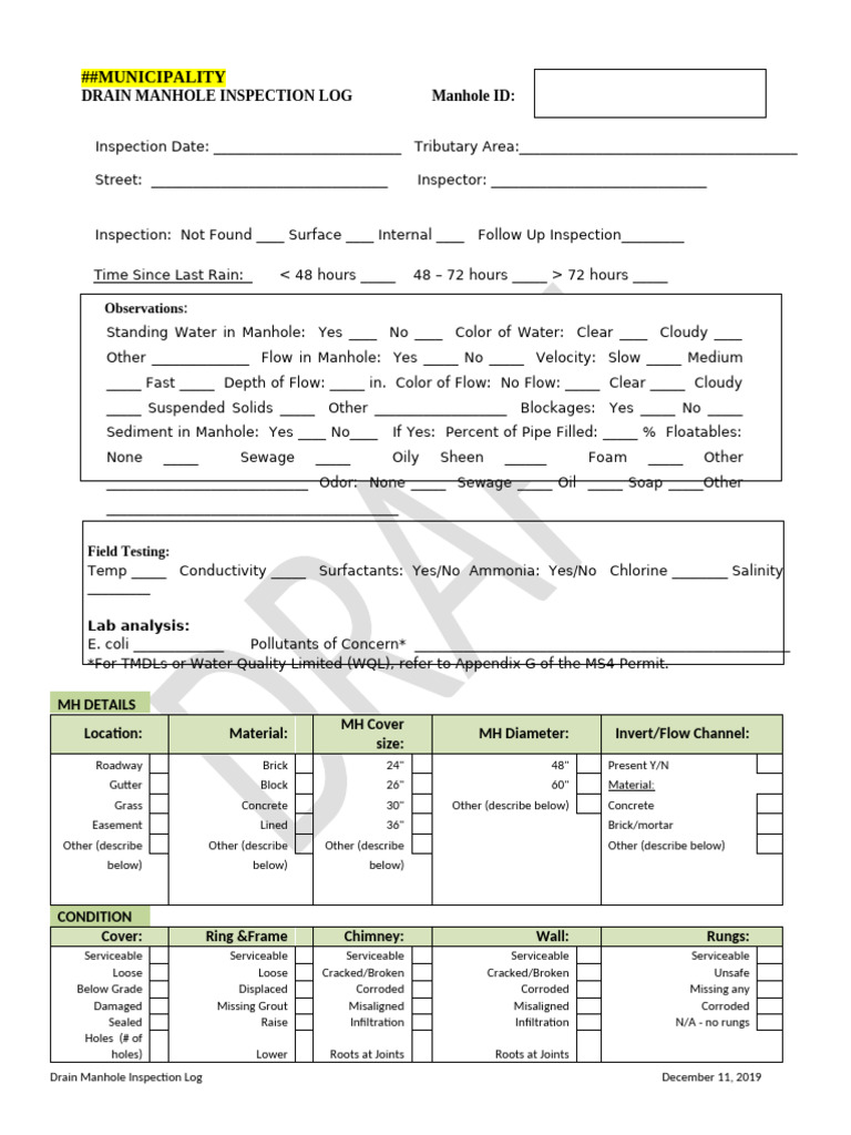 Catchment Investigations Inspection Form | PDF | Environmental ...