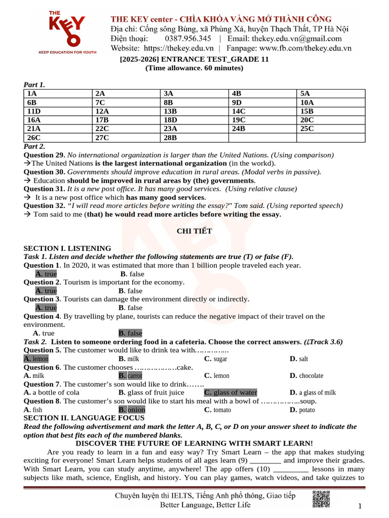 (2025-2026) (Grade 11) Key Entrance Test | PDF | Gender Equality ...