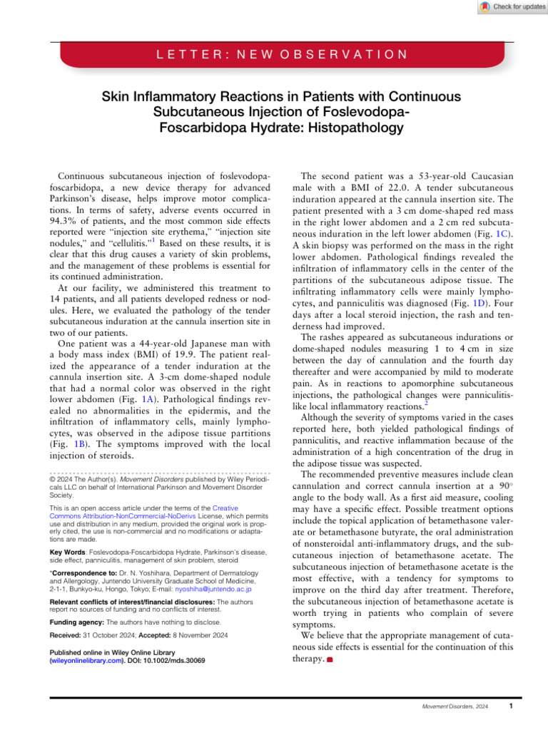 Skin Reactions from Foslevodopa Therapy | PDF | Injection (Medicine ...