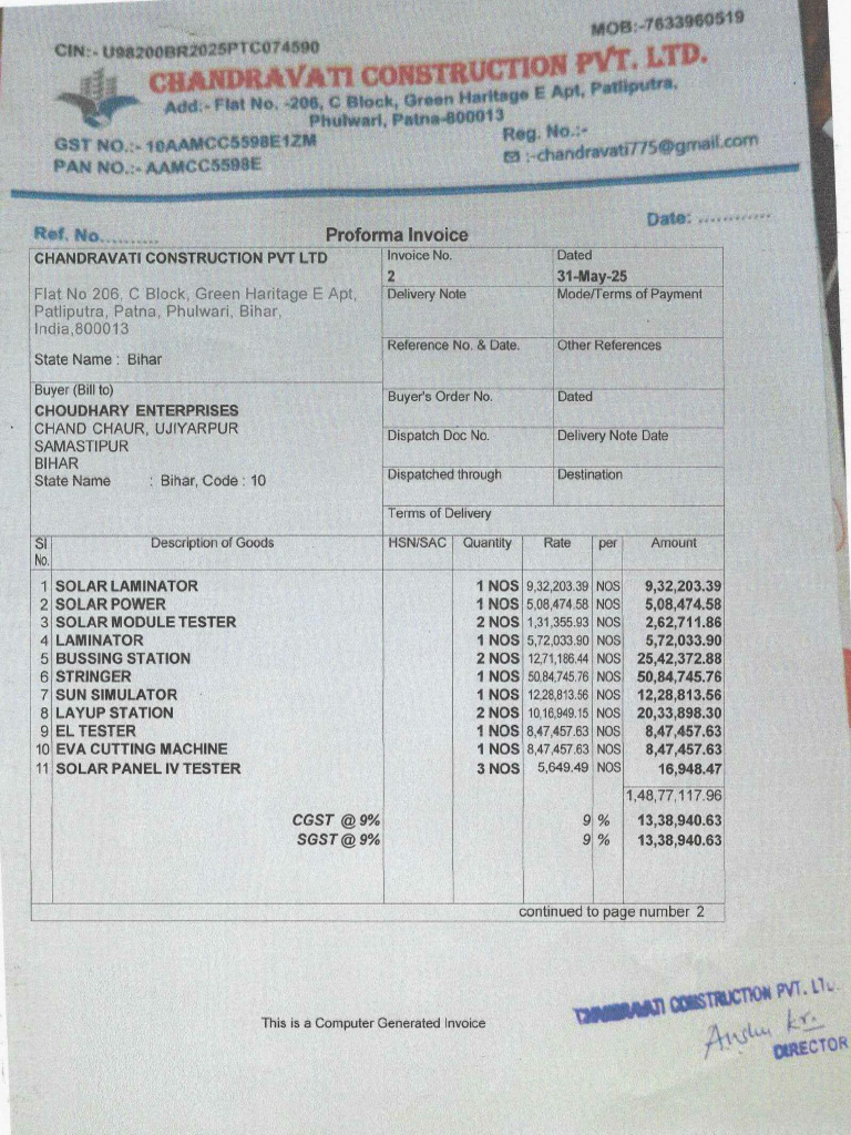 Proforma Inv 175 | PDF