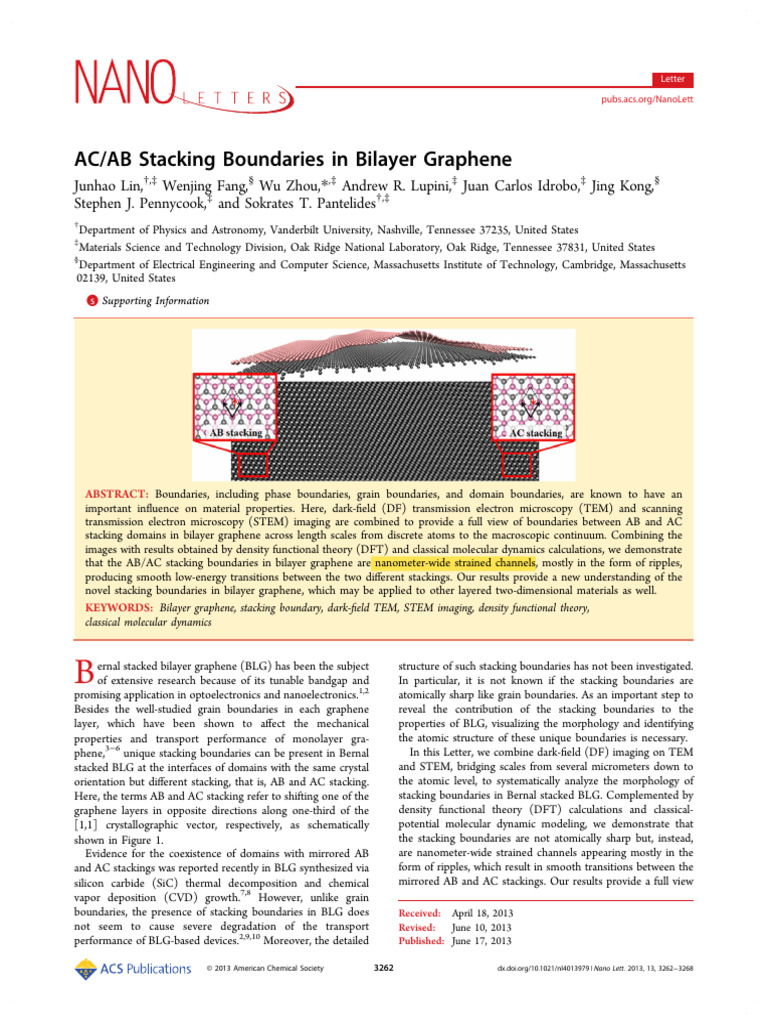 2013 - Nano Letter-ACAB Stacking Boundaries in Bilayer Graphene | PDF ...