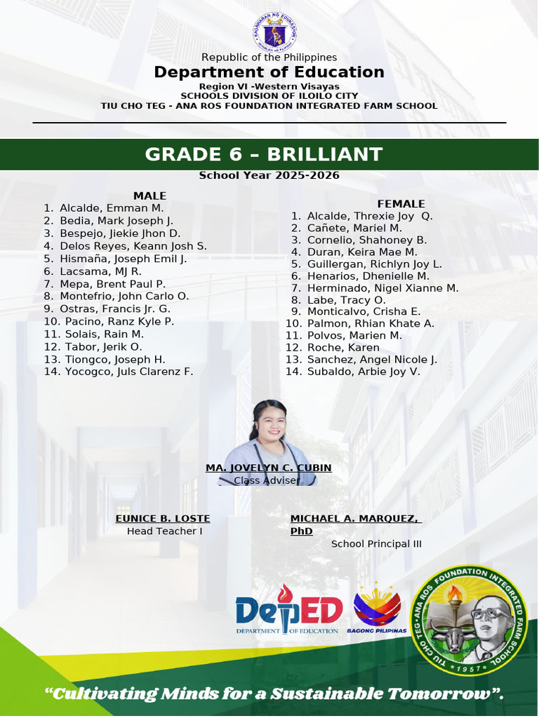 Grade 6 Class List 2025-2026 | PDF