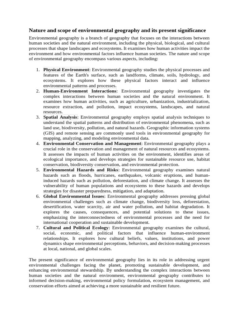 Scope and Significance of Environmental Geography | PDF | Geography ...