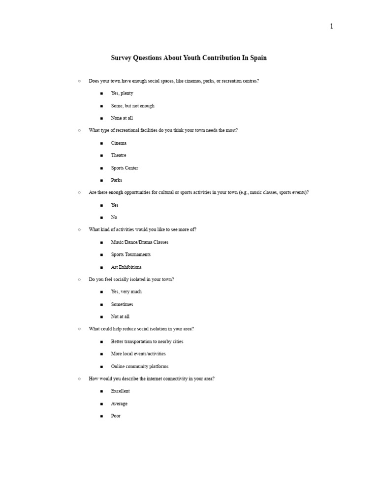 Survey Questions About Youth Contribution in Spain | PDF