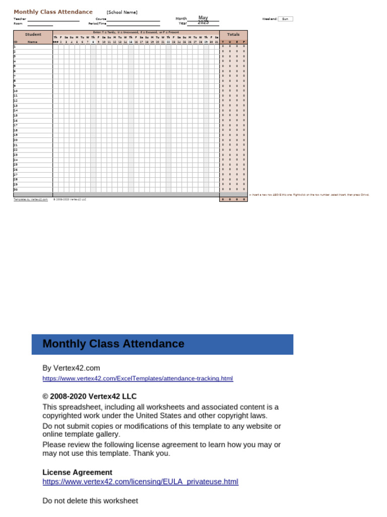 Monthly Attendance Tracker Template | PDF