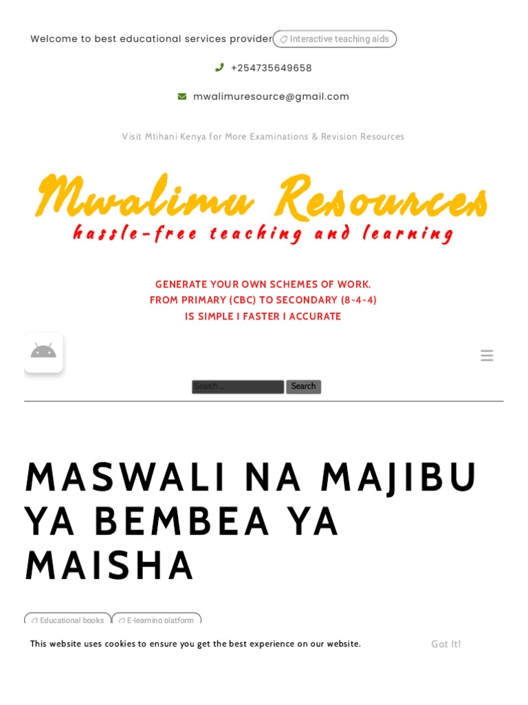 Maswali Na Majibu Ya Bembea Ya Maisha - Mwalimu Resources | PDF