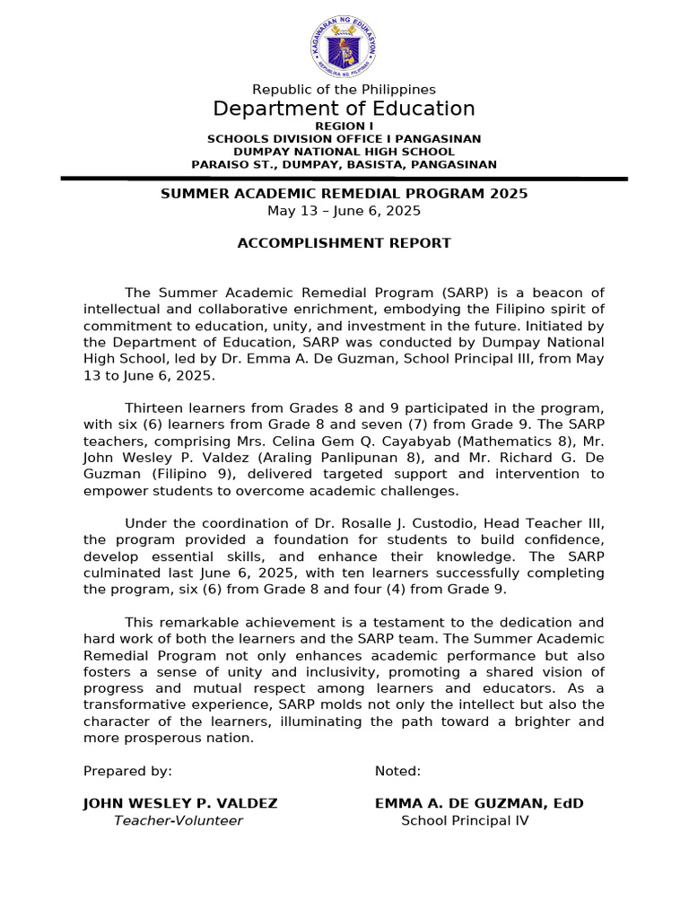 SARP Accomplishment 2025 | PDF