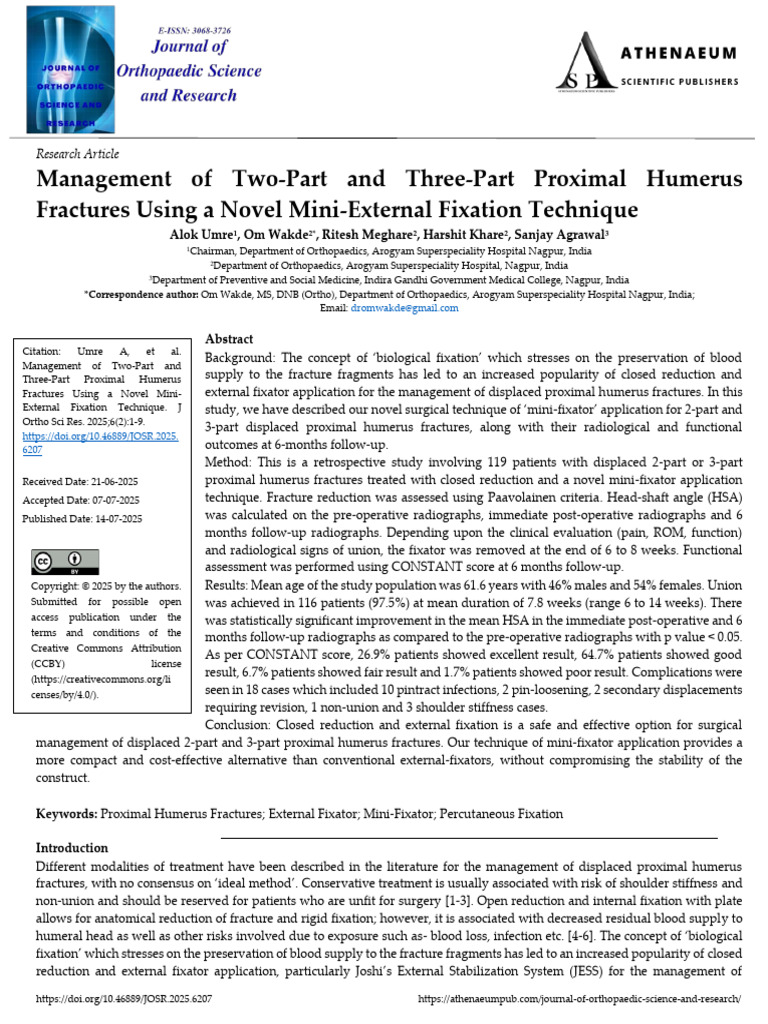 Management of Two Part and Three Part Proximal Humerus Fractures Using ...