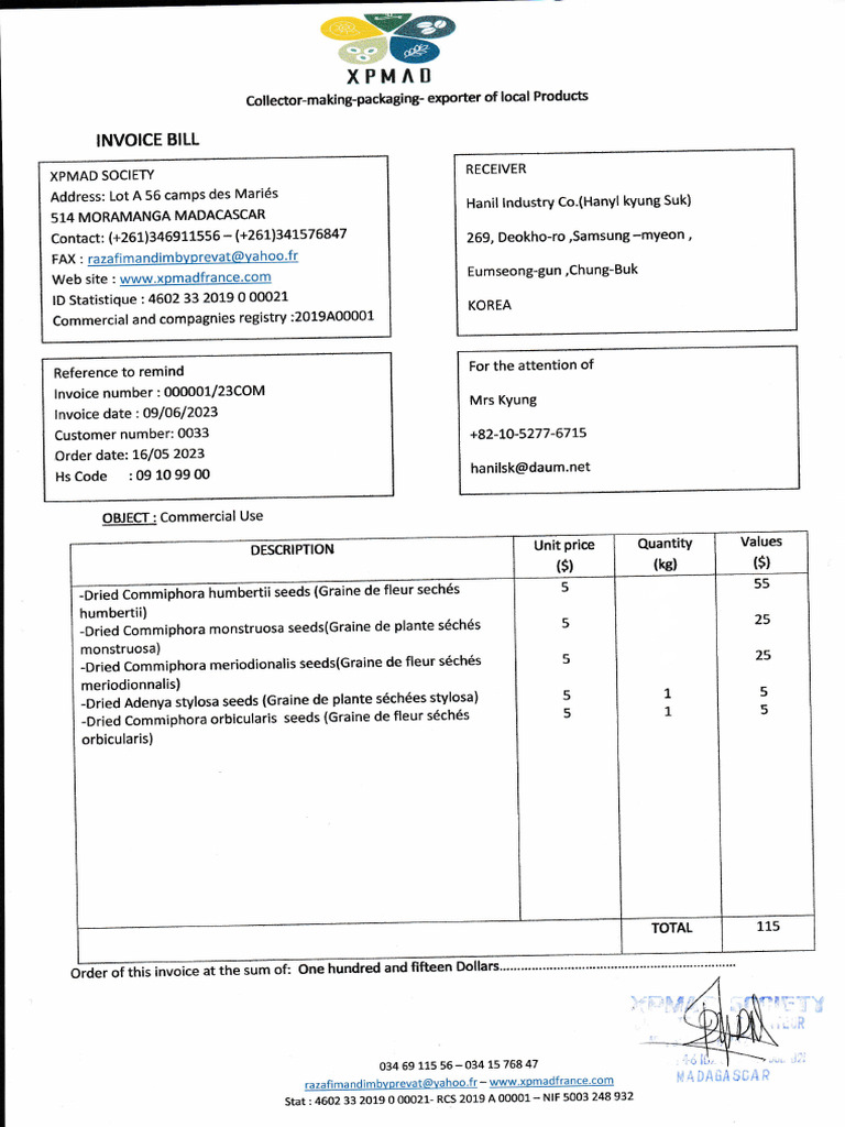 Invoice for Dried Plant Seeds Export | PDF | Business Documents