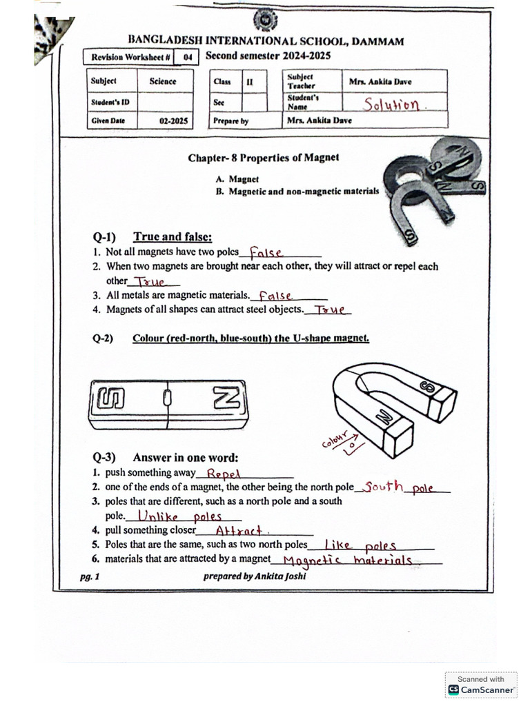 Grade-2 Science Revision Worksheet-4 Sol | PDF