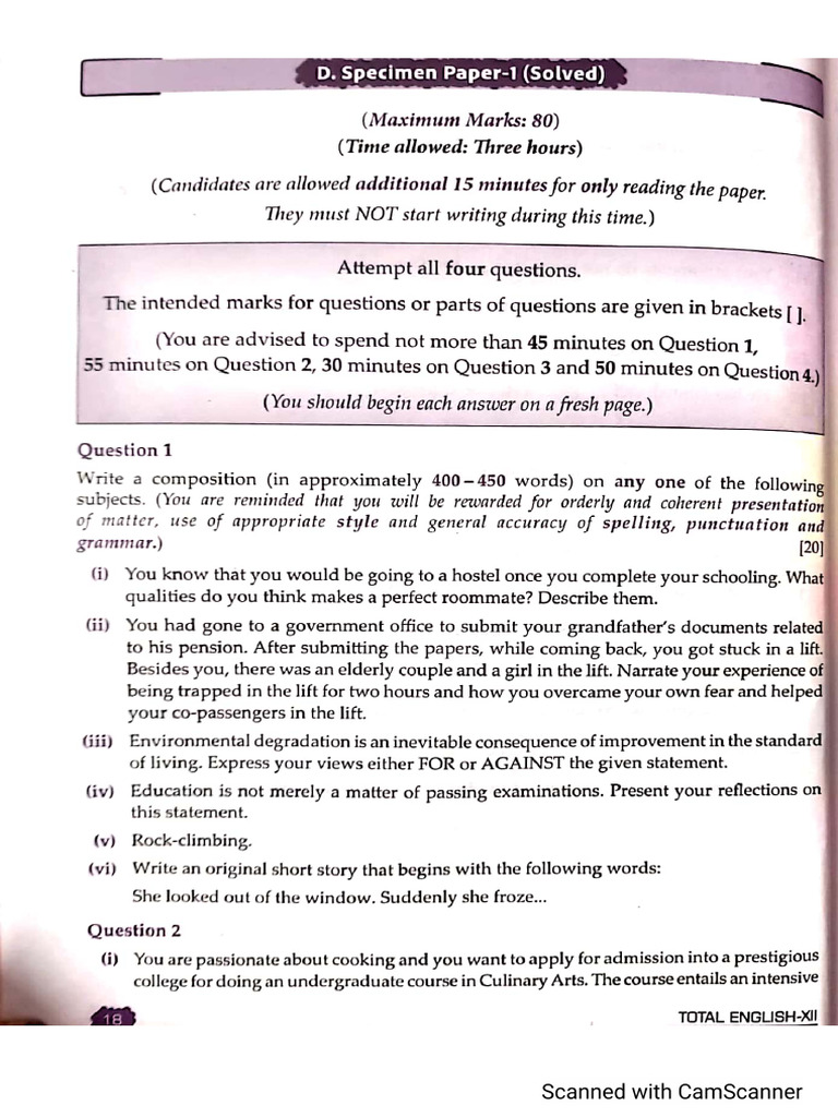 Specimen Paper 1 | PDF