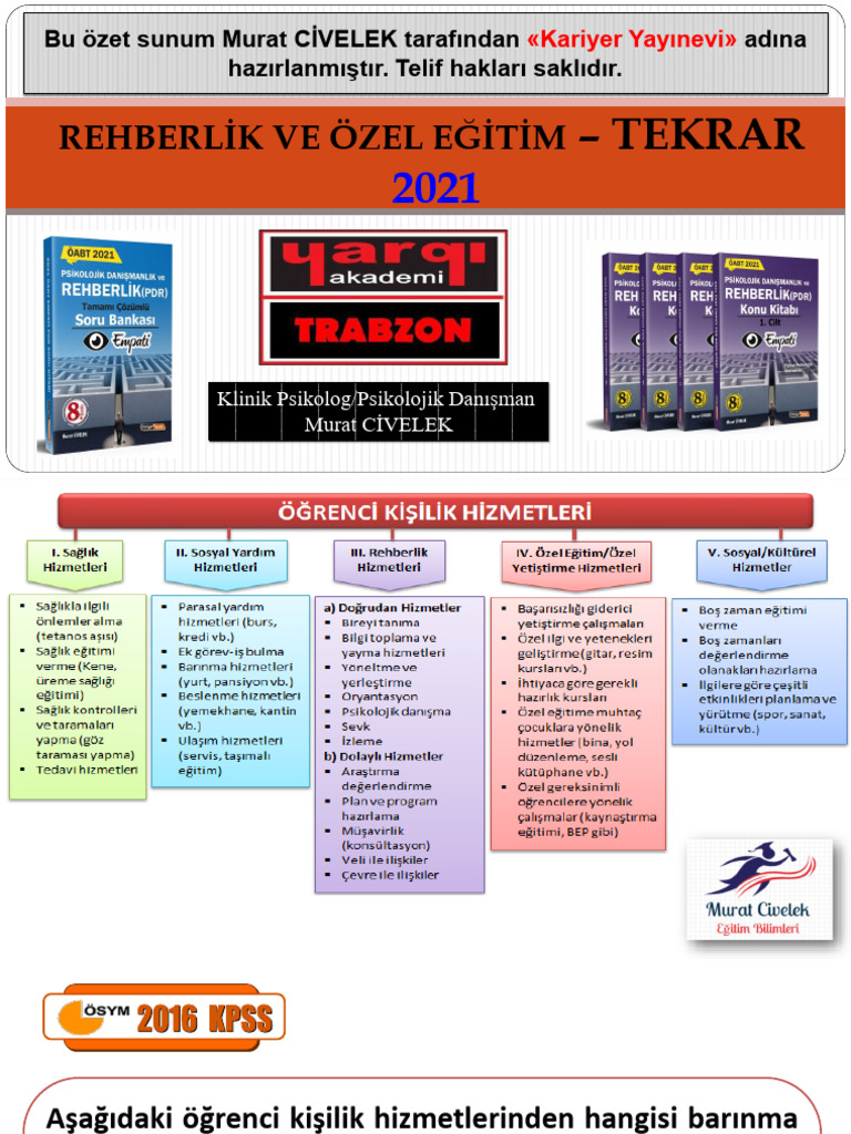 Kpss Rehberlik Ders Notlari Test Sorulari Ve Cevaplari | PDF