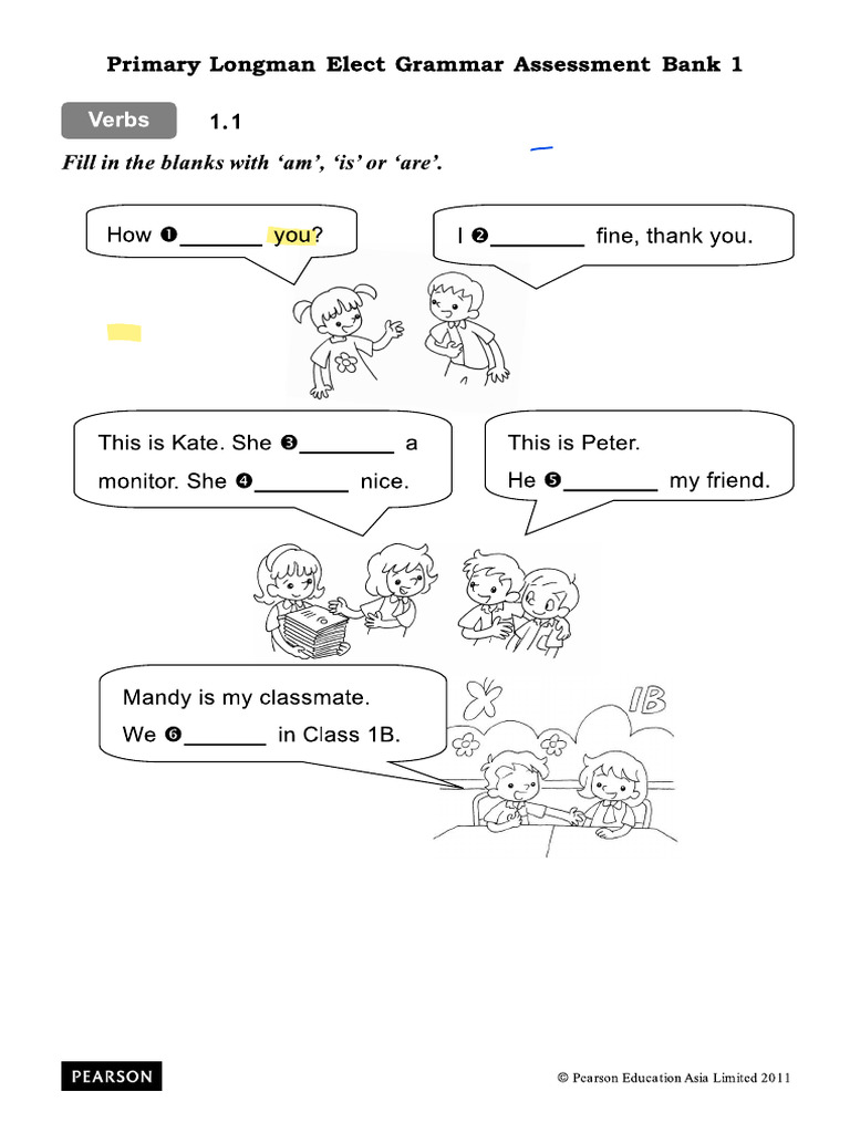 Primary Longman Elect Grammar Assessment Bank 1 - Verbs | PDF