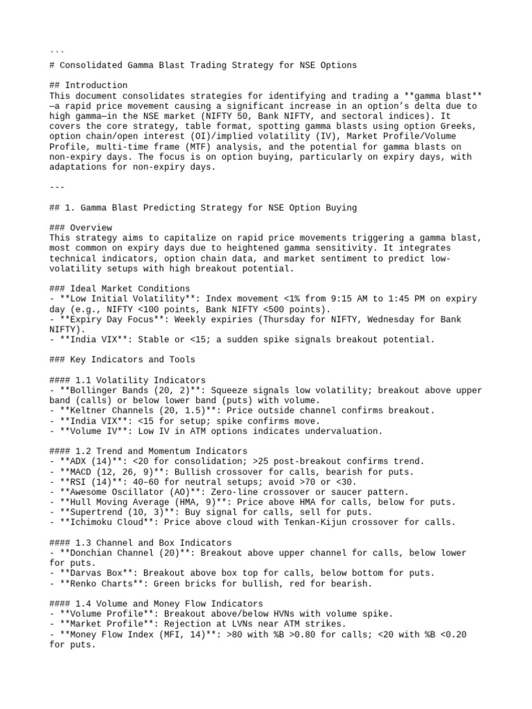 Gamma Blast Trading Strategy for NSE Options | PDF | Greeks (Finance ...