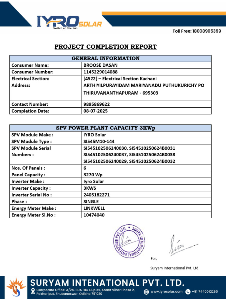 Project Completion Report: SPV Power Plant | PDF