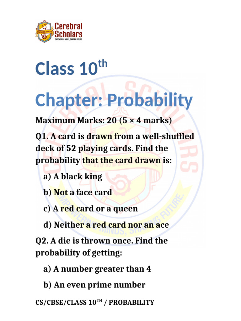 Class 10 Probability Test | PDF