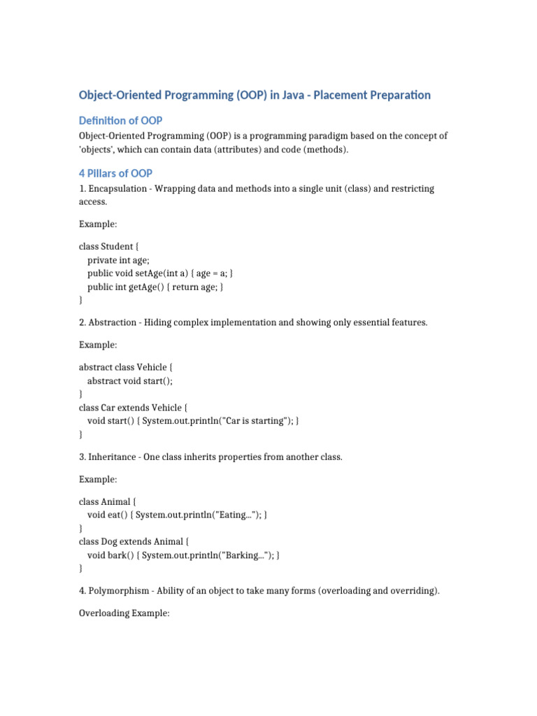 OOPs Concepts Placement Preparation | PDF | Method (Computer ...