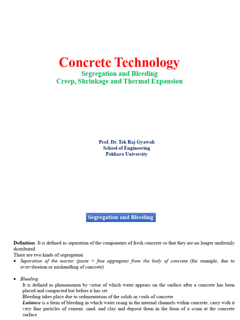 Segregation and Bleeding in Concrete | PDF | Concrete | Creep (Deformation)