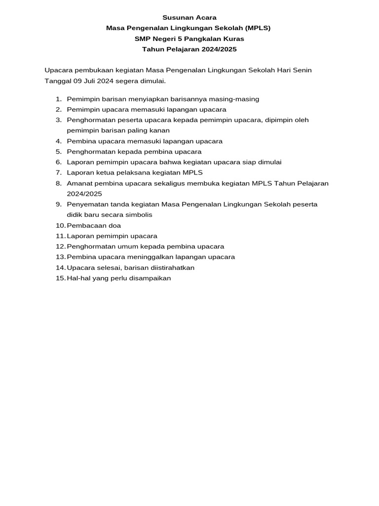 Susunan Acara MPLS | PDF