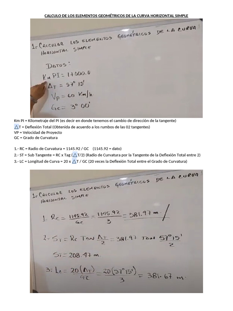 Cálculos Elementos Geométricos de La Curva Horizontal Simple para Su ...