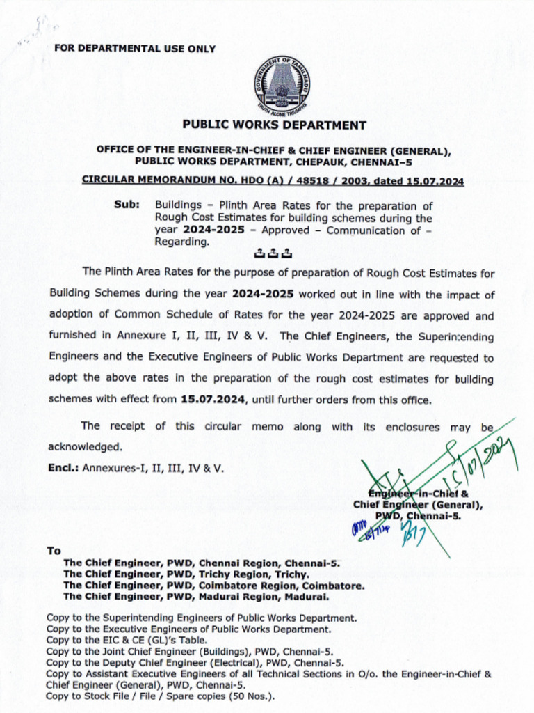 Plinth Area Rate 2024-25 For Rough Cost Estimates | PDF