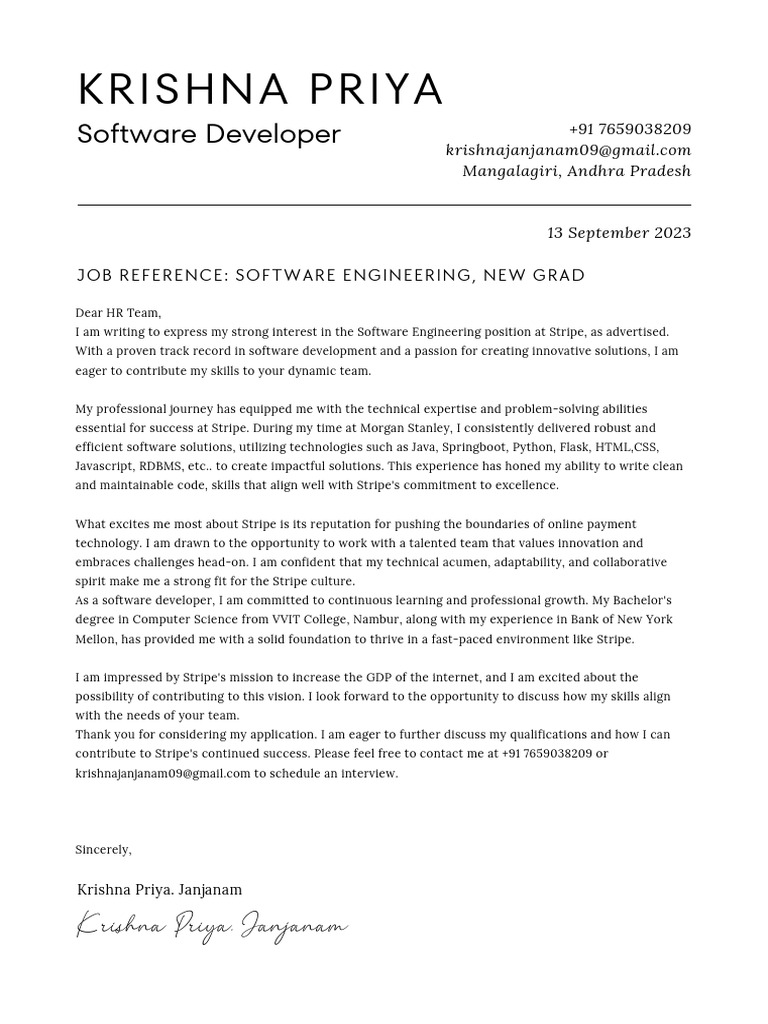Krishna Priya Cover Letter | PDF