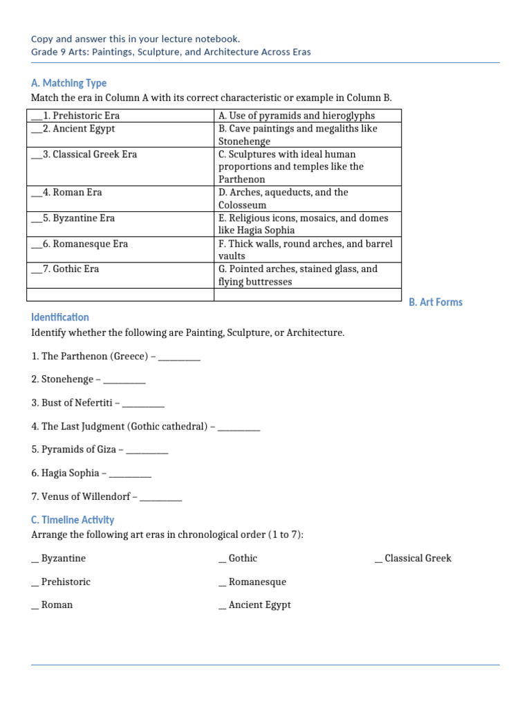 Grade 9-10 Arts: Art History Activities | PDF | Gothic Architecture ...