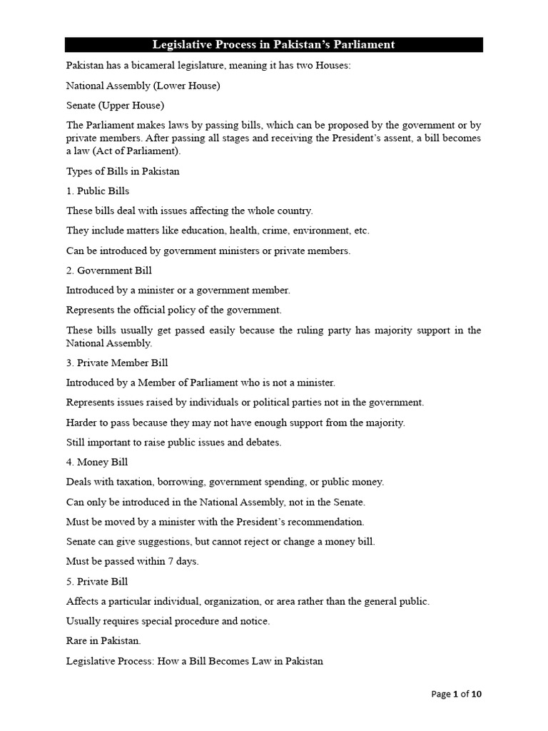 Legal System of Pakistan | PDF | Bill (Law) | Parliament Of Pakistan