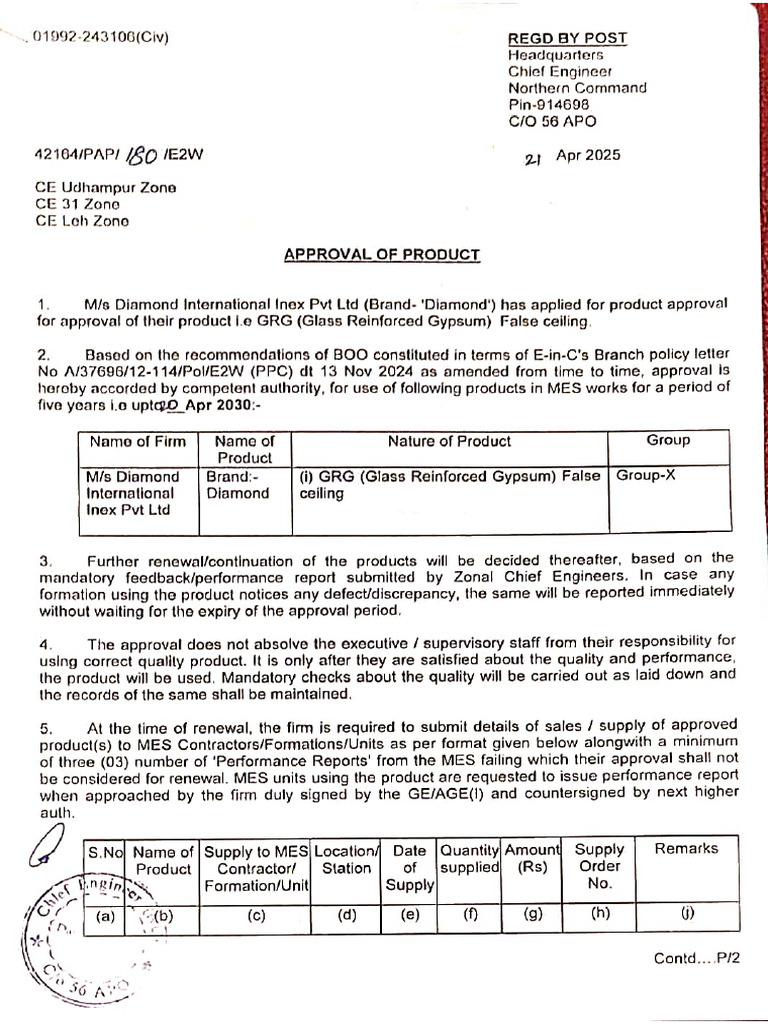 MES Northern Command Approval Letter NEW | PDF