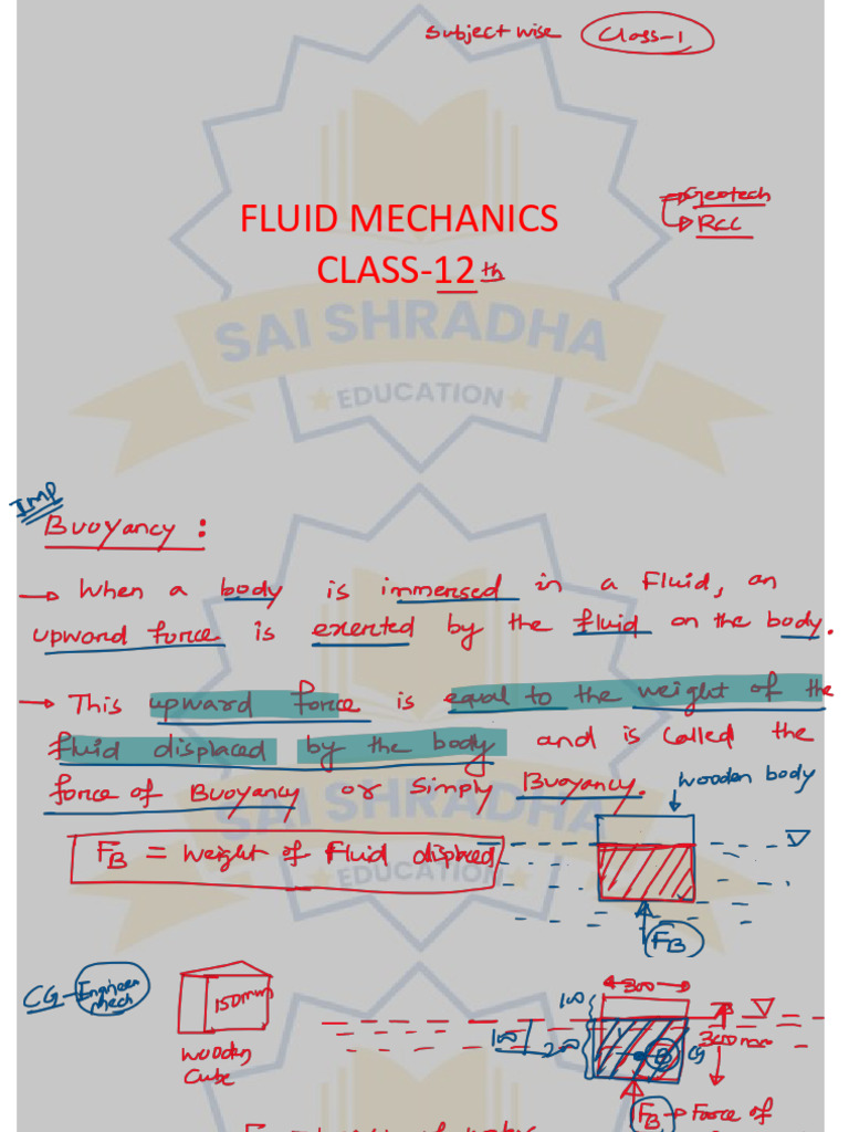 Fluid Mechanics Questions for Class 12 | PDF