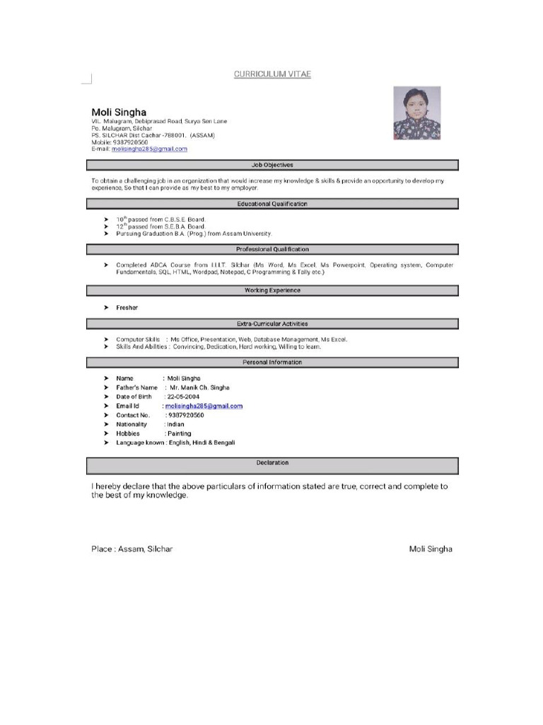 Moli Singha (Resume) | PDF
