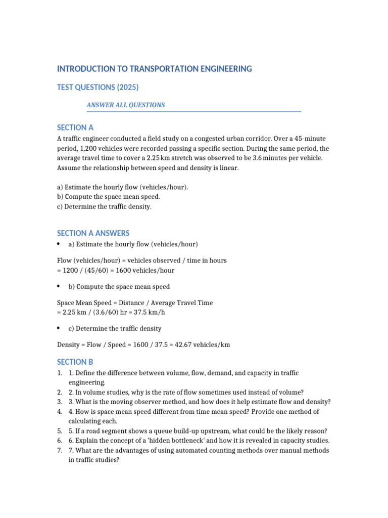 Transportation Engineering Test Answers | PDF | Transport