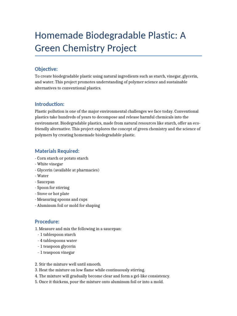 Biodegradable Plastic Project Class10 | PDF | Plastic | Biodegradation